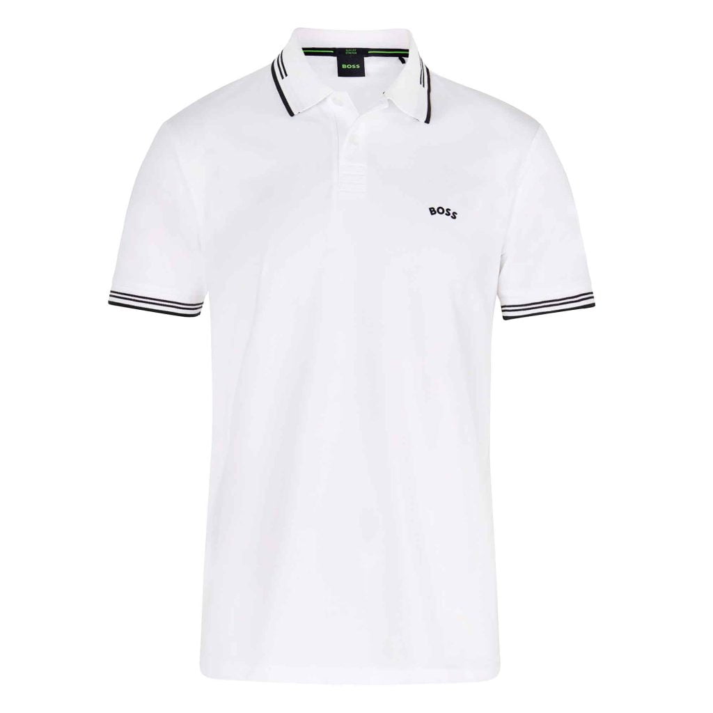 HUGO BOSS Slim Fit Polo Shirt with Curved Logo – White – Pennyroyal Sports